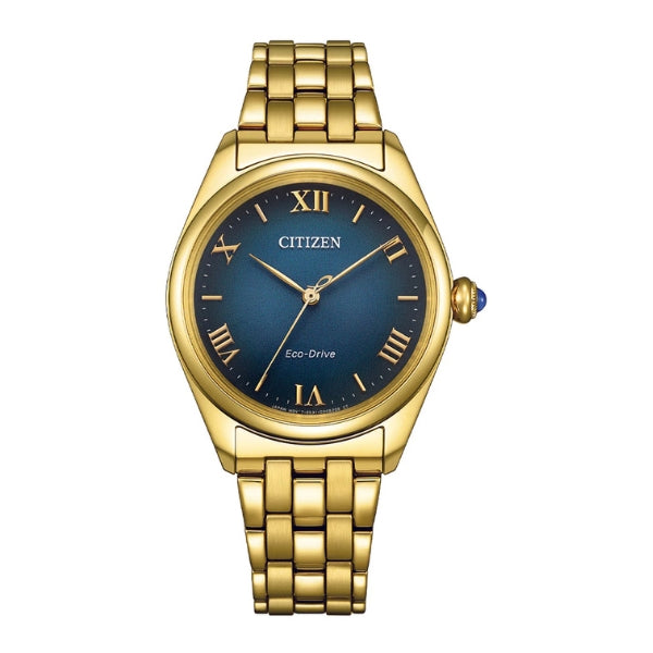 Citizen women's eco-drive solar watch with blue dial in gold plate ...